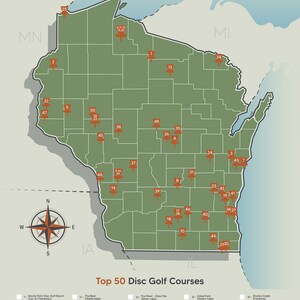 Wisconsin Top 50 Disc Golf Courses Map - Etsy