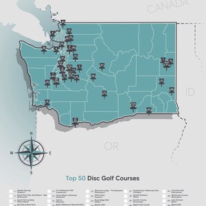 Washington Disc Golf Top 50 Courses Map - Etsy