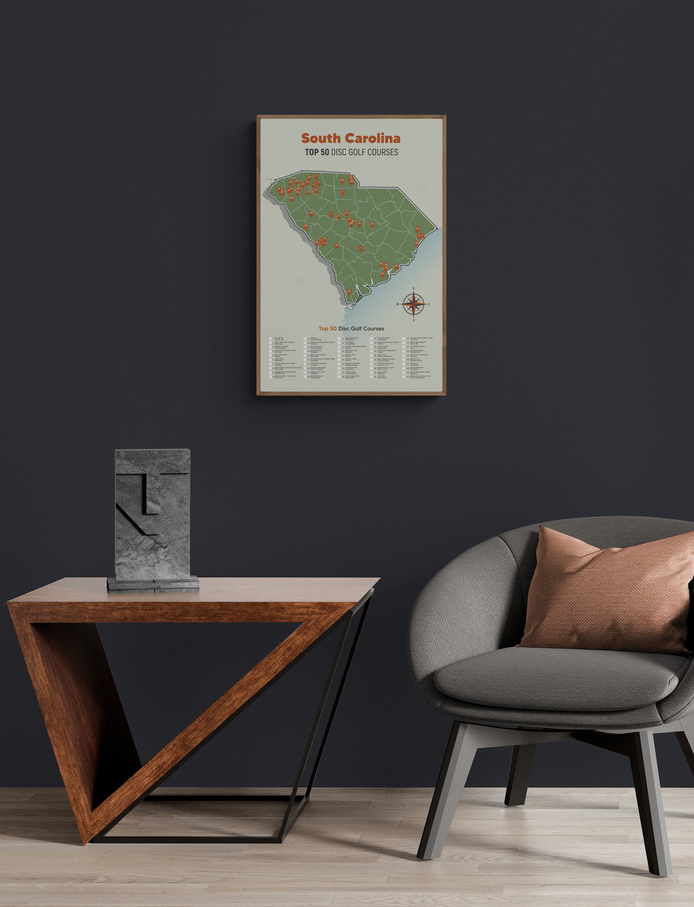 South Carolina Disc Golf Top 50 Courses Map - Etsy