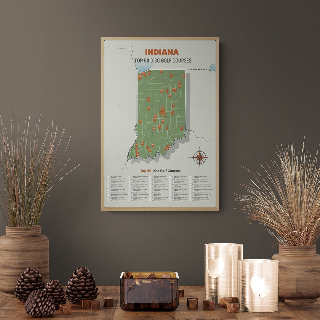 Indiana Top 50 Disc Golf Courses Map - Etsy