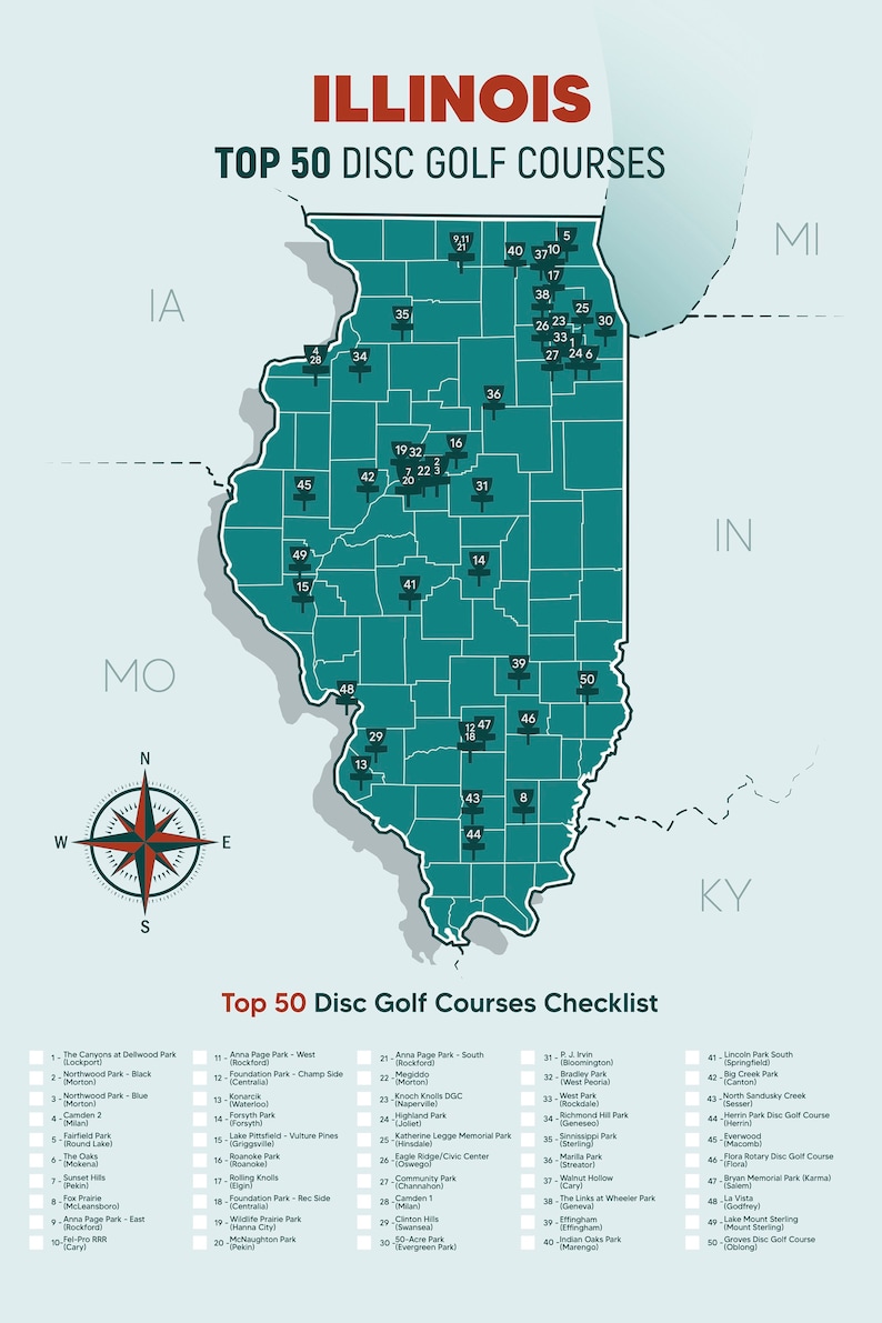 Illinois Disc Golf Top 50 Courses Map - Etsy