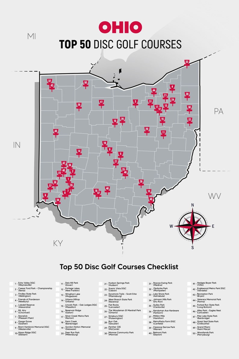 Ohio Disc Golf Top 50 Courses Map - Etsy