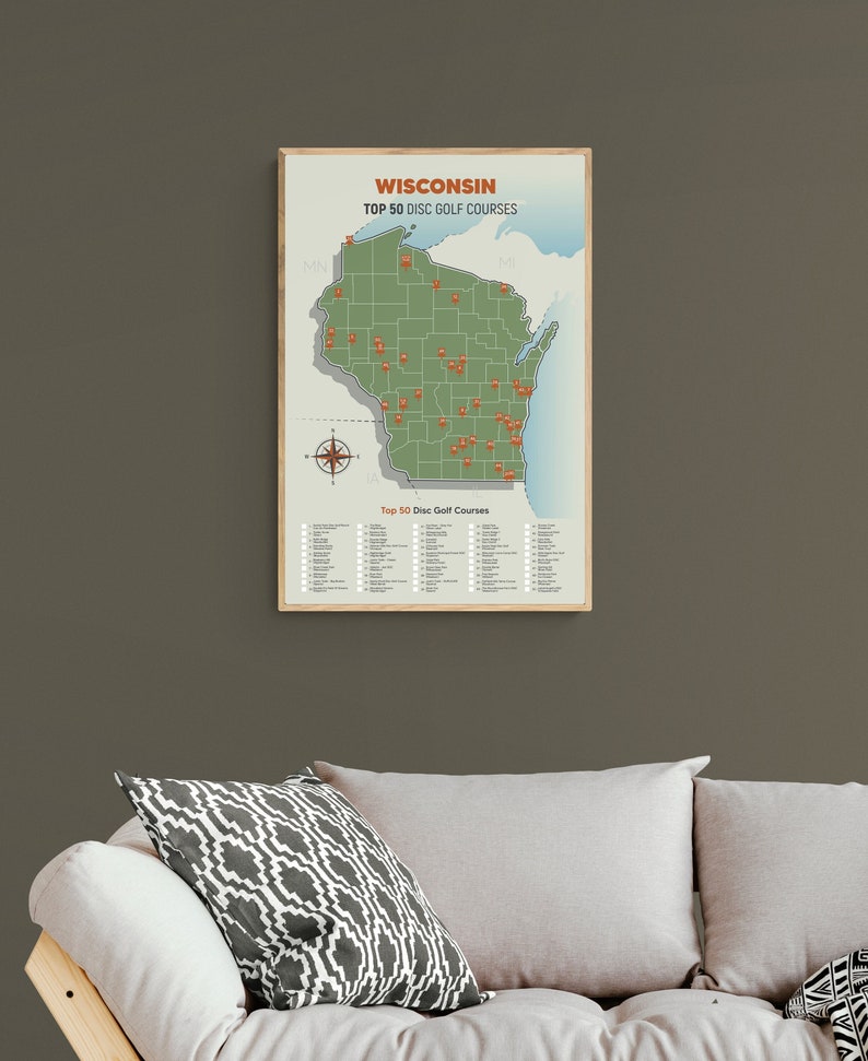 Wisconsin Top 50 Disc Golf Courses Map - Etsy