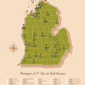 Michigan Top 50 Golf Courses Map - Etsy
