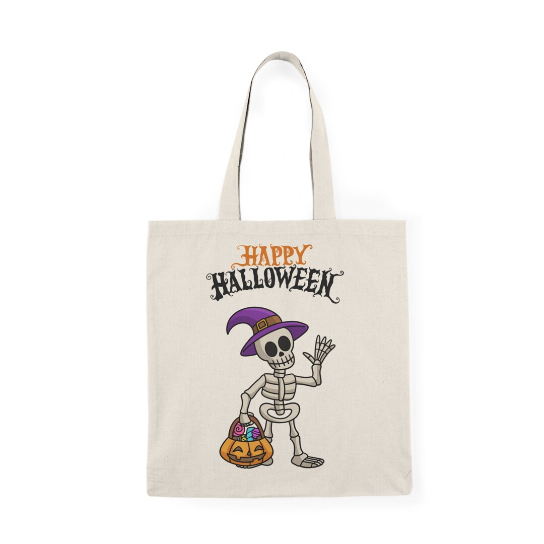 Happy Skelly Halloween Design Natural Tote Bag - Etsy