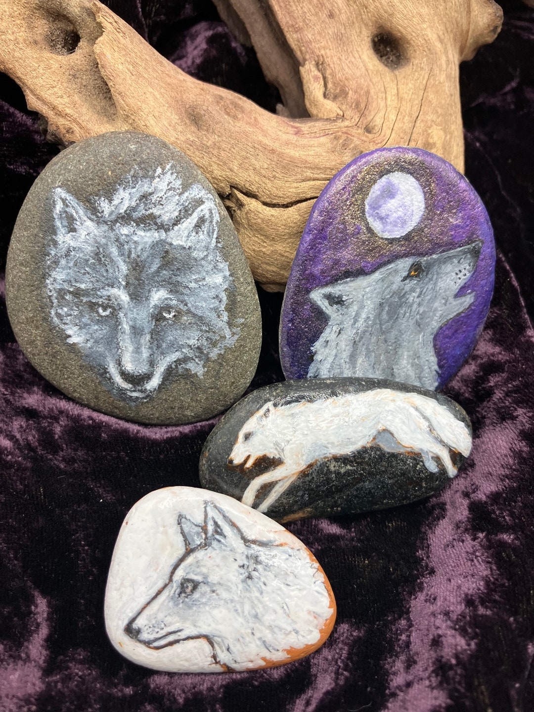 Magical Wolf Stones, Hand Painted Spirit or Totem Animals Painted on ...