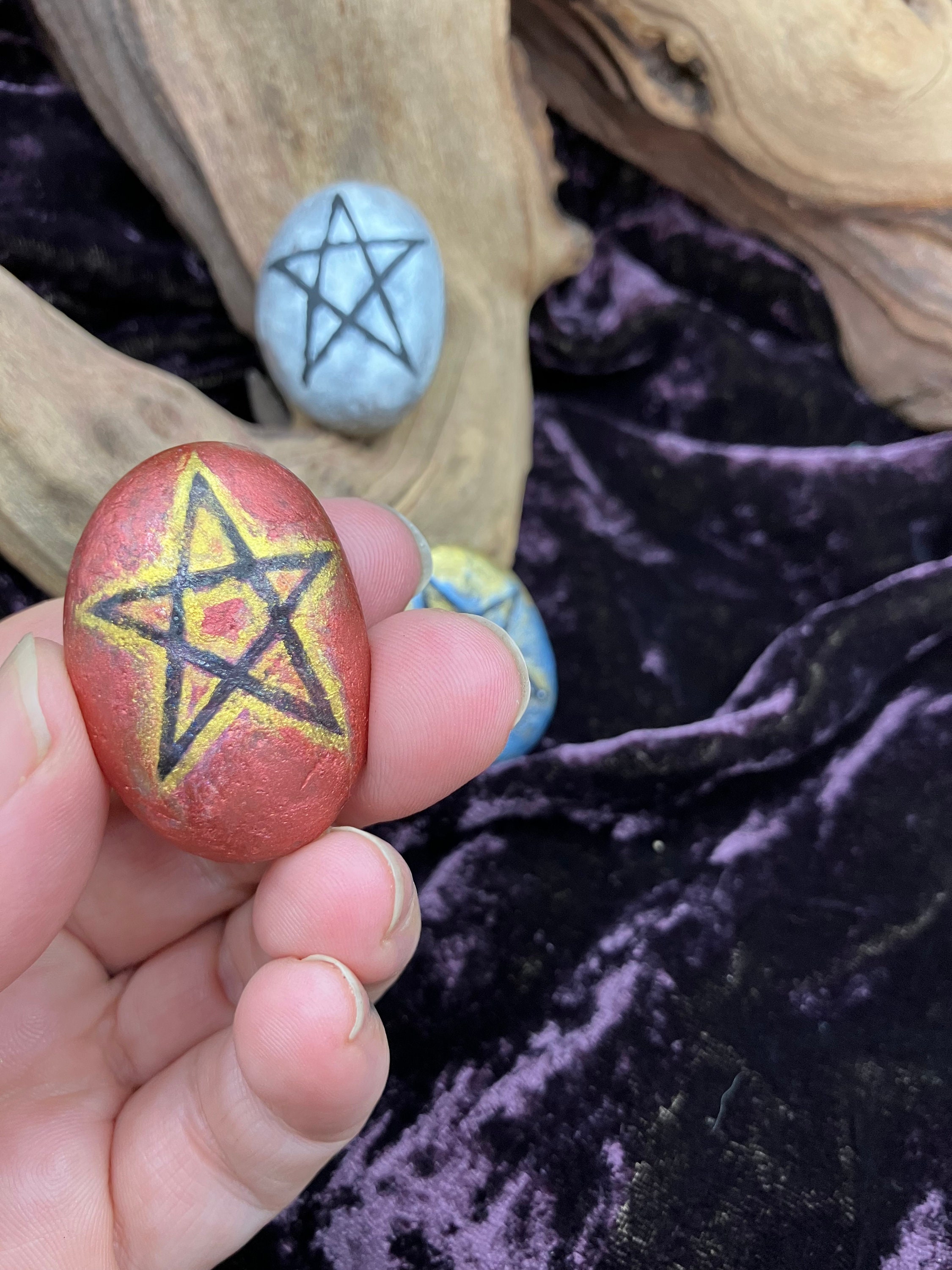 Hand Painted Pentacle Stones. Lovely Iridescent and Shiny Hand Painted ...