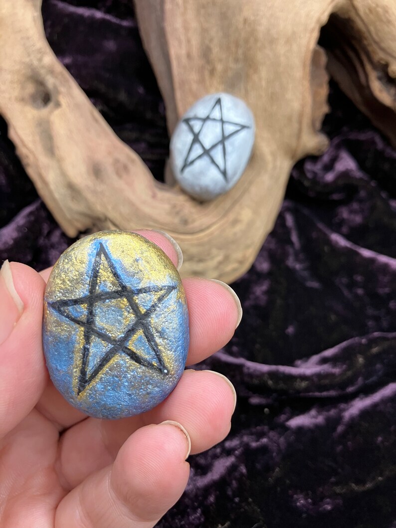 Hand Painted Pentacle Stones. Lovely Iridescent and Shiny Hand Painted ...