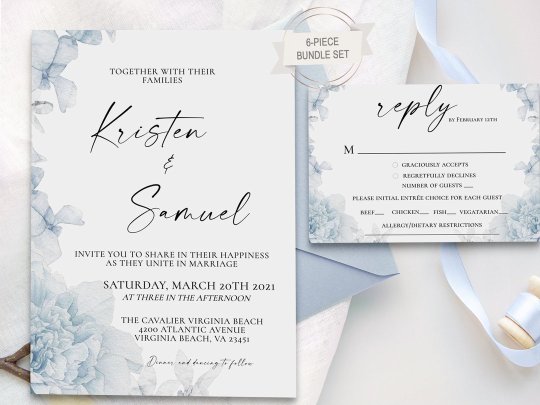 Elegant & Simple Dusty Blue Wedding Invite, Minimalist Wedding ...