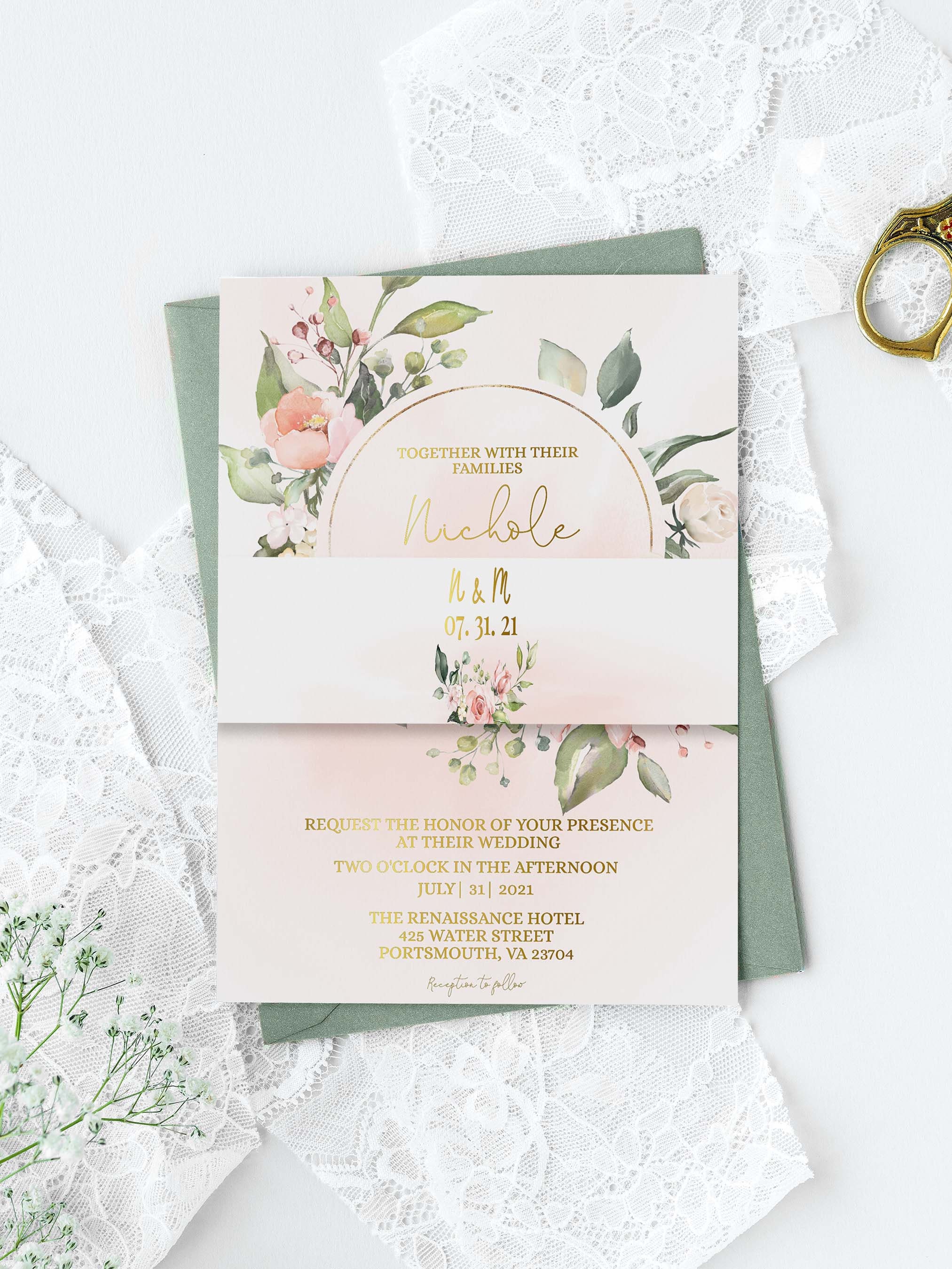 Blush and Gold Wedding Invitation, Wedding Invites Pink and Gold ...