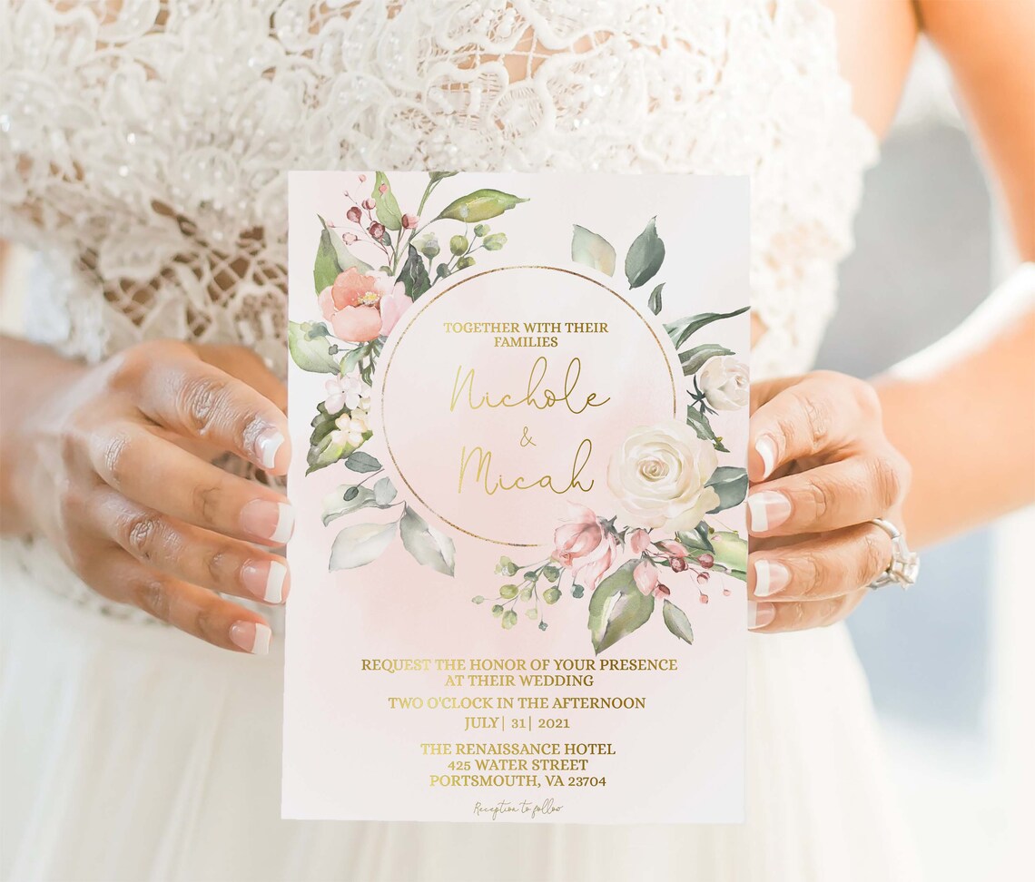 Blush and Gold Wedding Invitation, Wedding Invites Pink and Gold ...