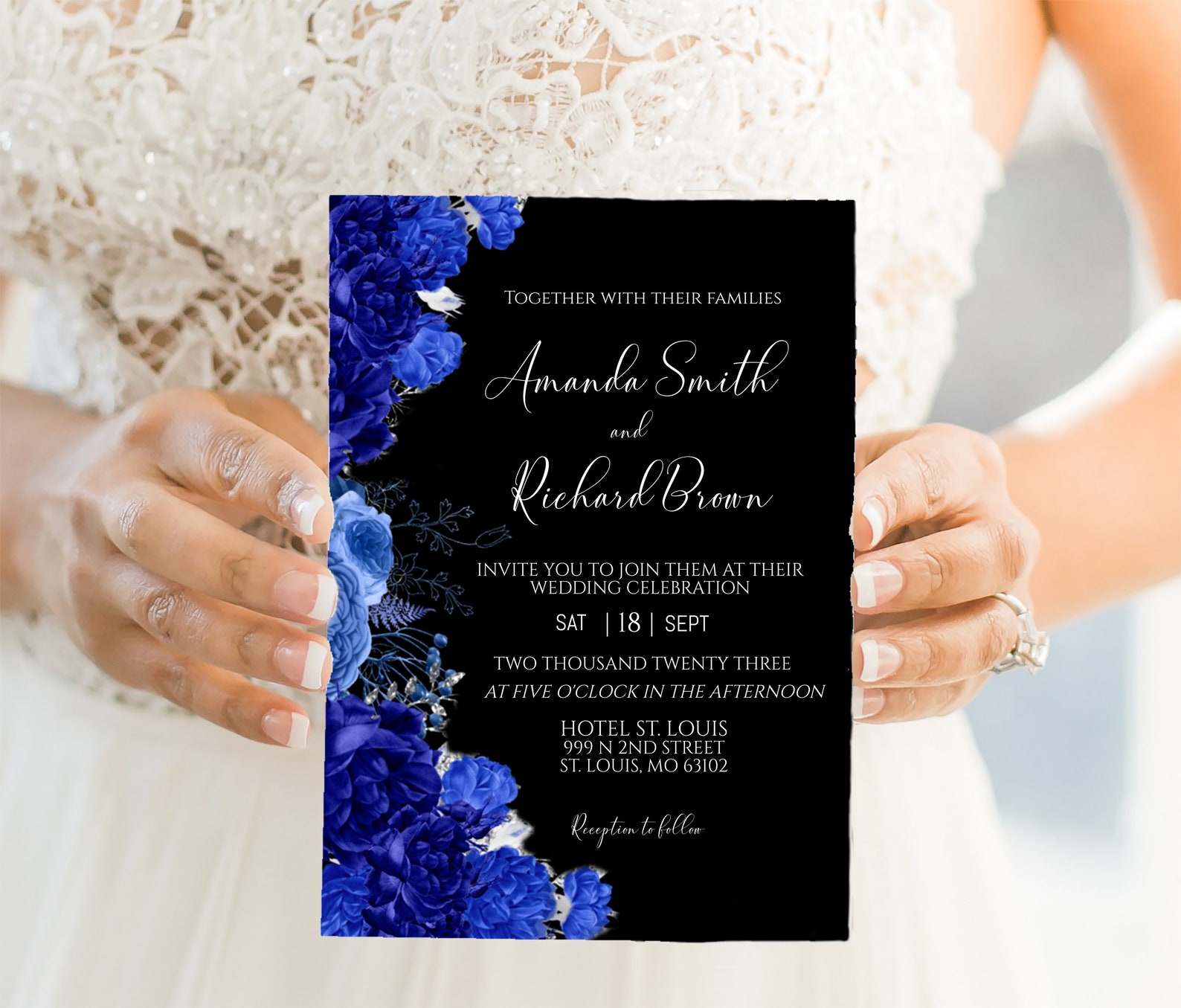 Elegant Royal Blue and Black Wedding Invitation Bundle Set, Royal Blue ...