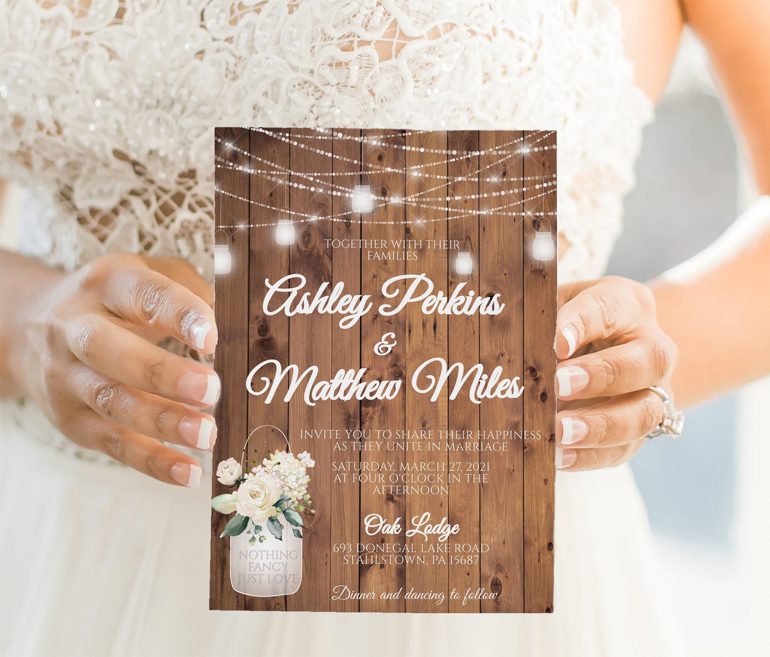 Rustic Wedding Invitation Set, String Lights, Mason Jars (digital Files ...