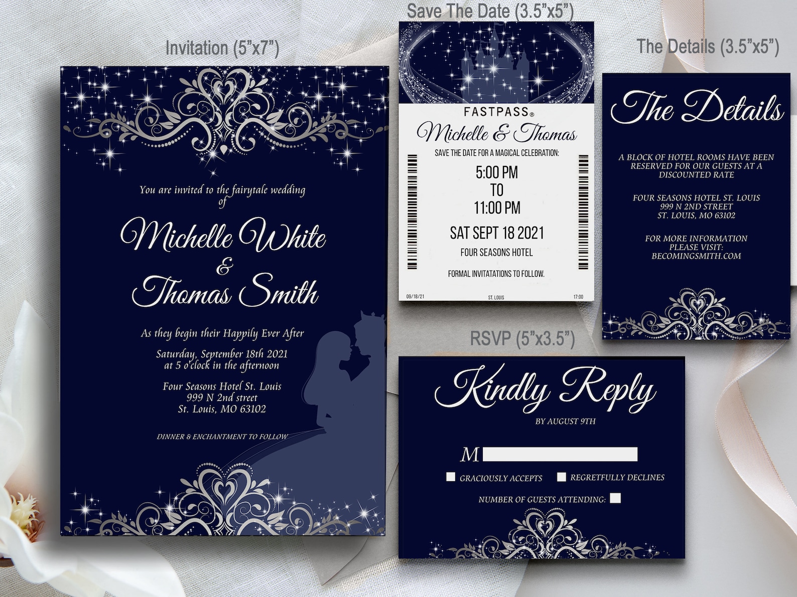 Cinderella Wedding Invitation Bundle, Fairytale Princess Theme (digital ...