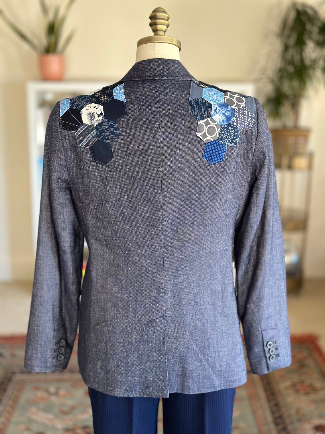 Hand Quilted Hexagon Y2K Chambray Blazer M - Etsy