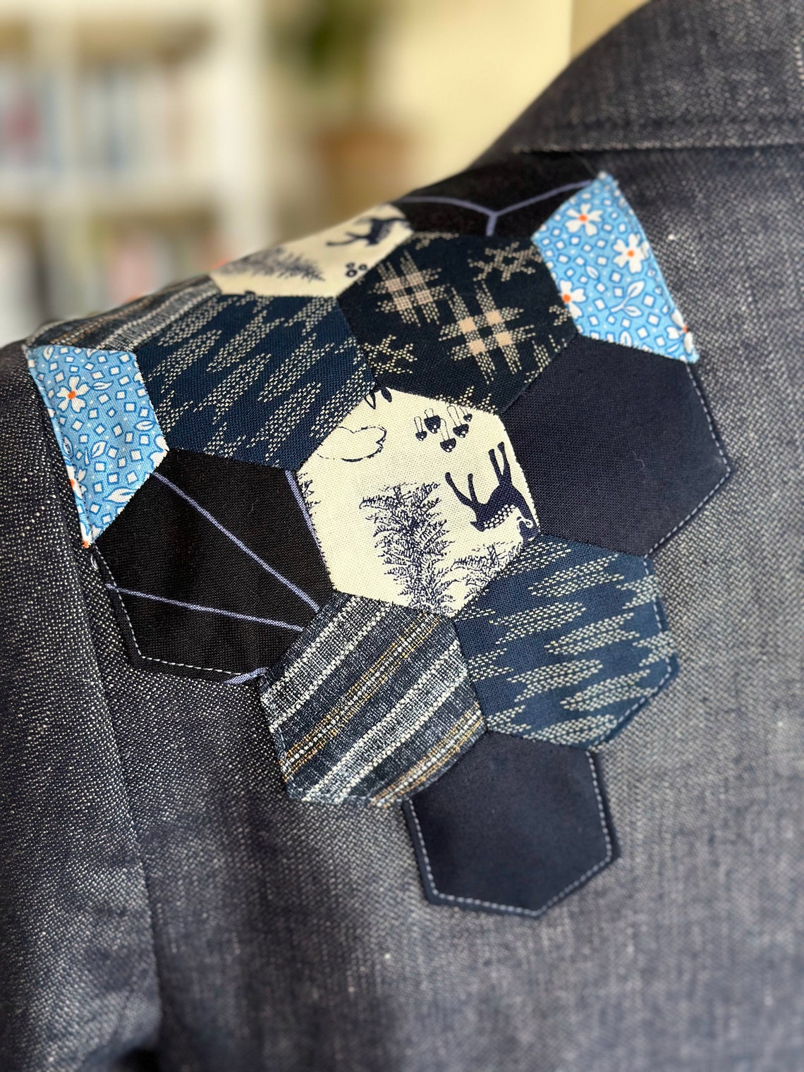 Hand Quilted Hexagon Y2K Chambray Blazer M - Etsy
