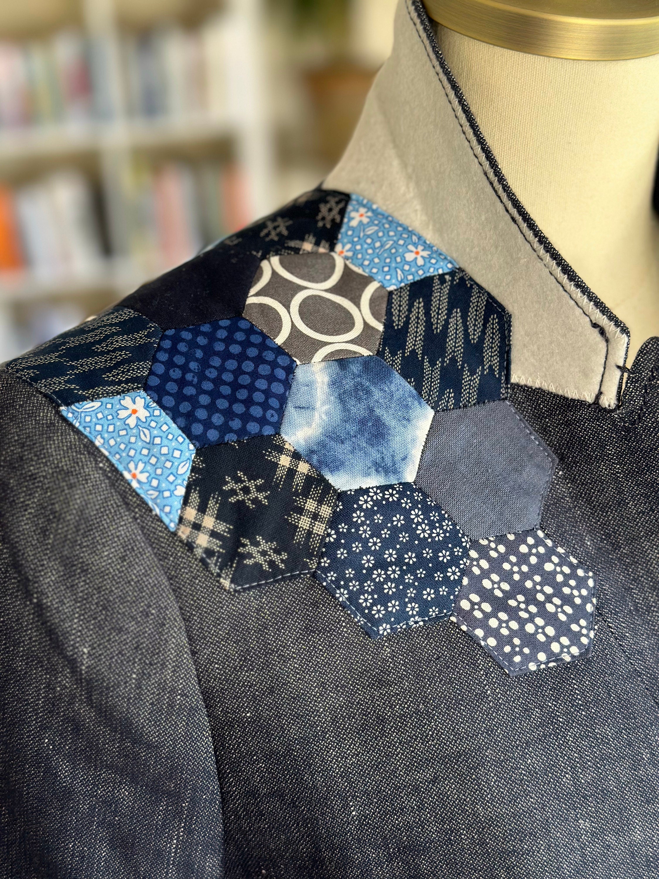 Hand Quilted Hexagon Y2K Chambray Blazer M - Etsy