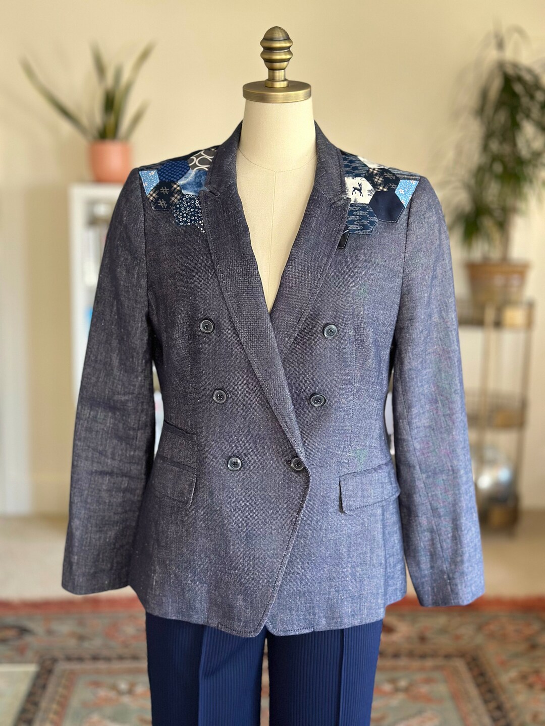 Hand Quilted Hexagon Y2K Chambray Blazer M - Etsy