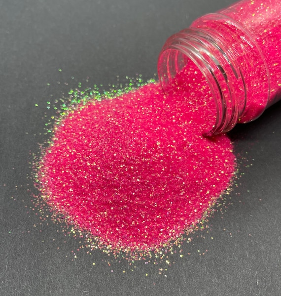 Hot Neon Pink Sparkle INM Holographic Neon Pink Glitter Acrylic Nail