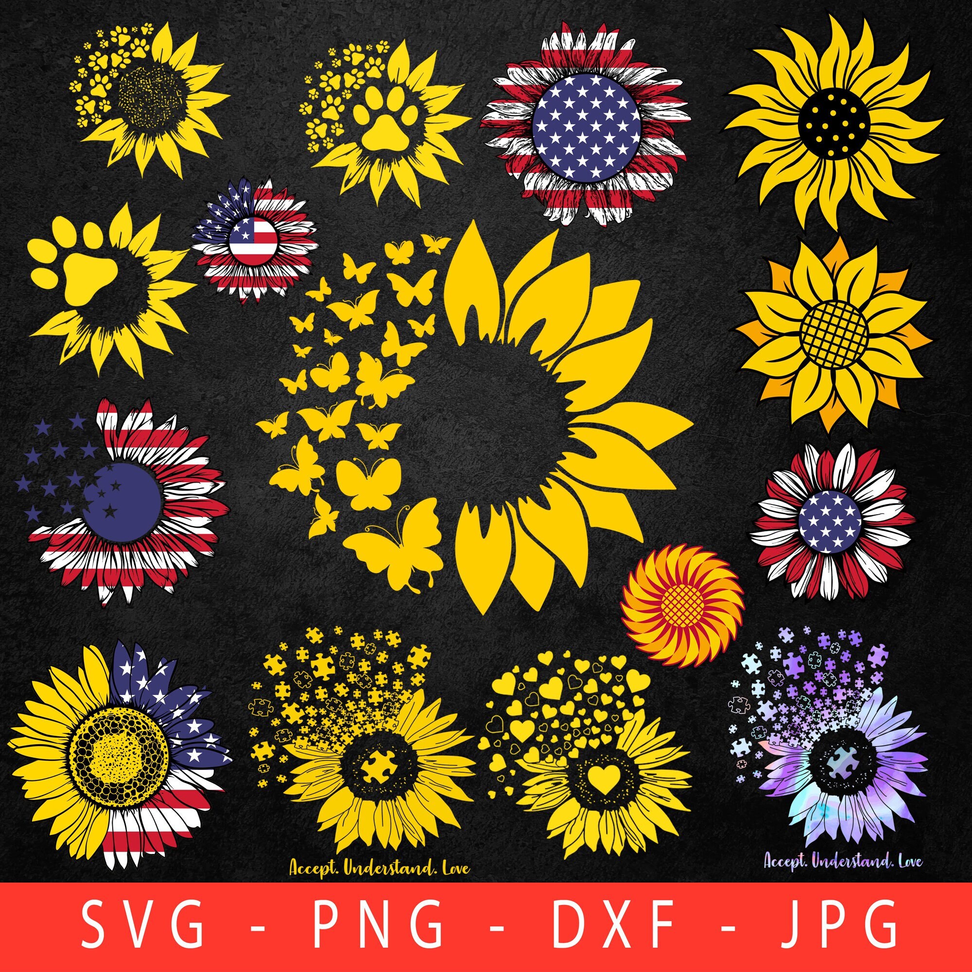 Sunflower Bundle SVG Sunflowers Svg Distressed Sunflower - Etsy