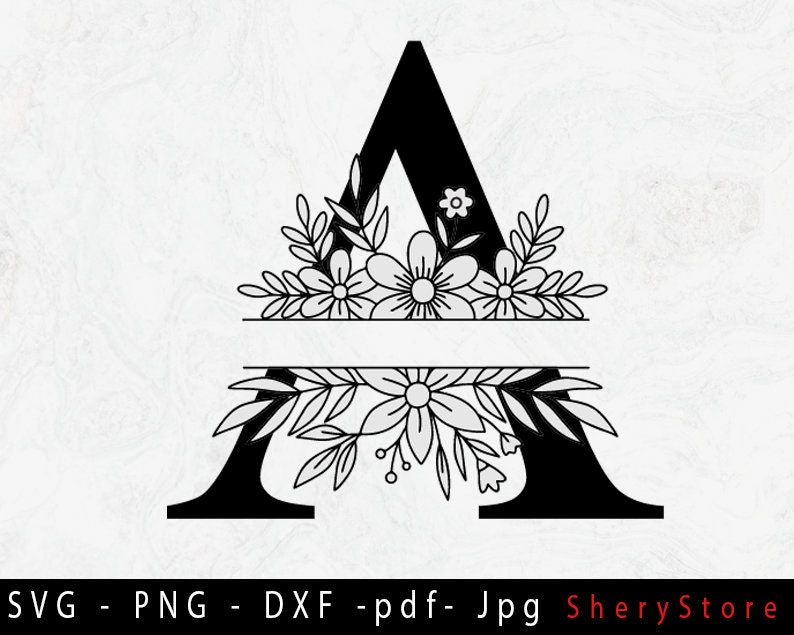 Alphabet Bundle Svg, Floral Split Monogram Svg, Flower Monogram Clipart ...
