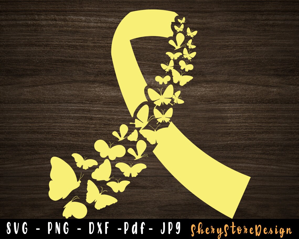 Feather Yellow Ribbon SVG, Bone Cancer SVG, Butterfly Bone Cancer Svg ...