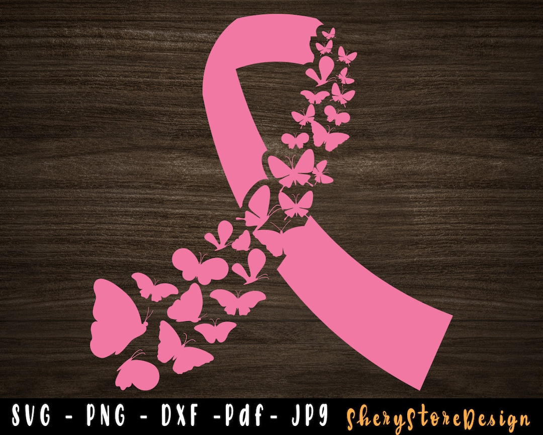 Feather Pink Ribbon SVG, Breast Cancer SVG, Butterfly Breast Cancer Svg ...