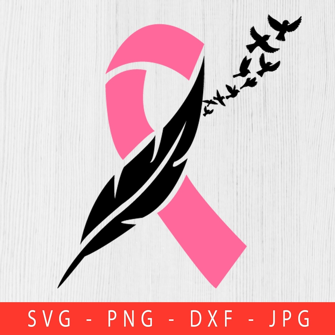 Feather Pink Ribbon SVG, Breast Cancer Svg, Awareness Ribbon Svg ...