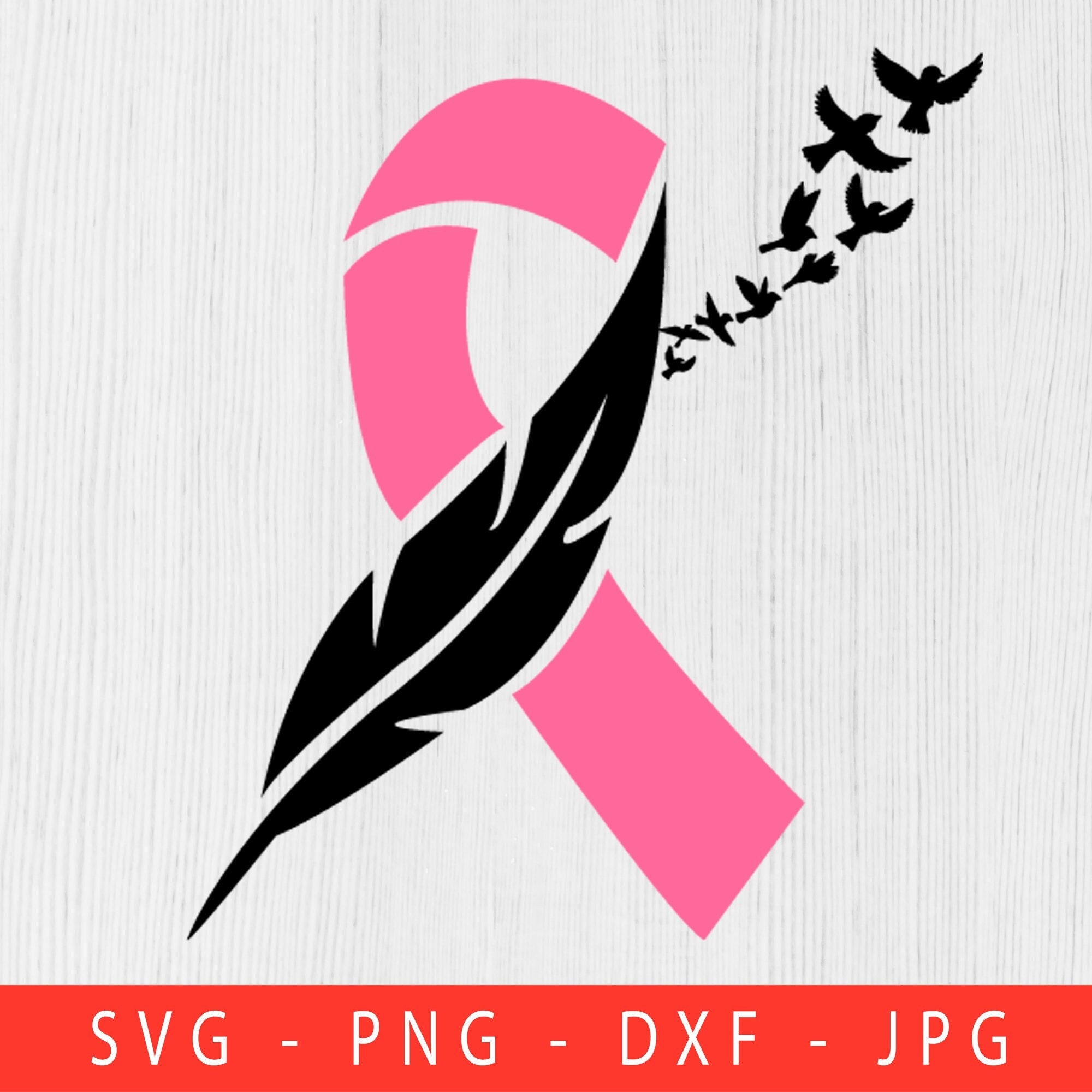 Feather Pink Ribbon SVG, Breast Cancer Svg, Awareness Ribbon Svg ...