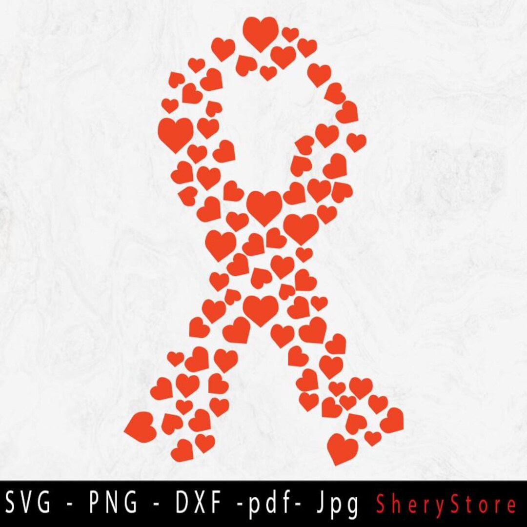 Kidney Cancer Heart Ribbon SVG, Leukemia, Cancer Awareness SVG, Orange ...