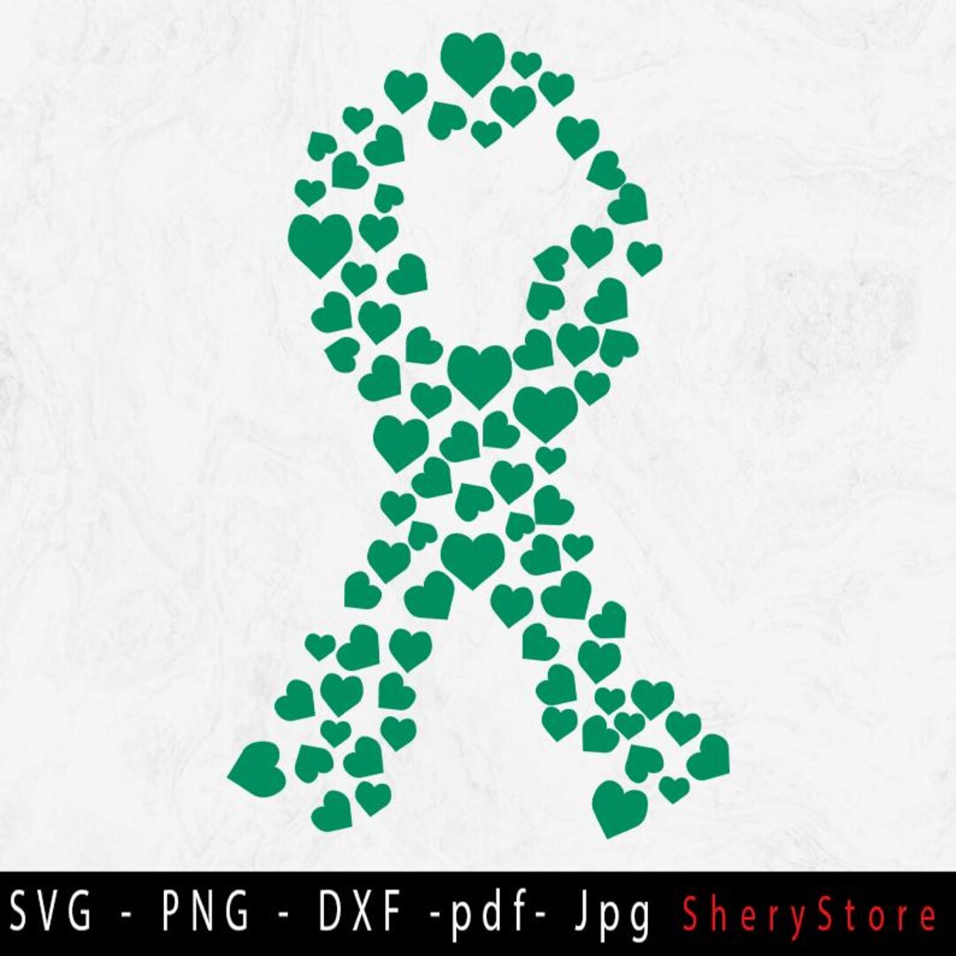 Liver Cancer Heart Ribbon SVG, Liver Cancer Cancer Awareness SVG, Green ...