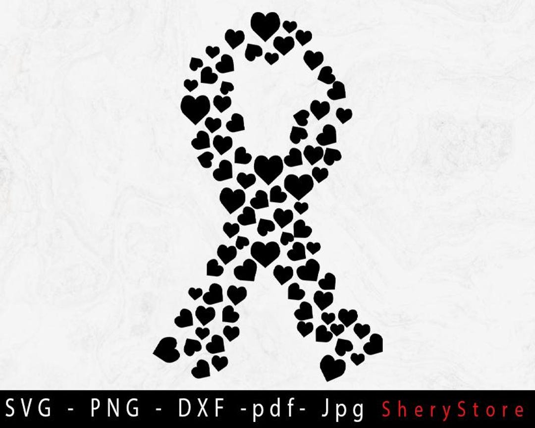 Skin Cancer Heart Ribbon SVG, Skin Cancer Cancer Awareness SVG, Black ...