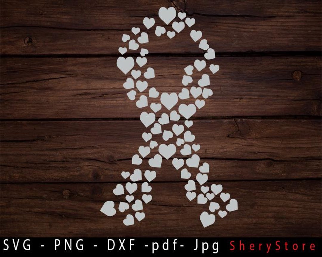 Brain Cancer Heart Ribbon SVG, Brain Cancer Awareness SVG, Grey Ribbon ...