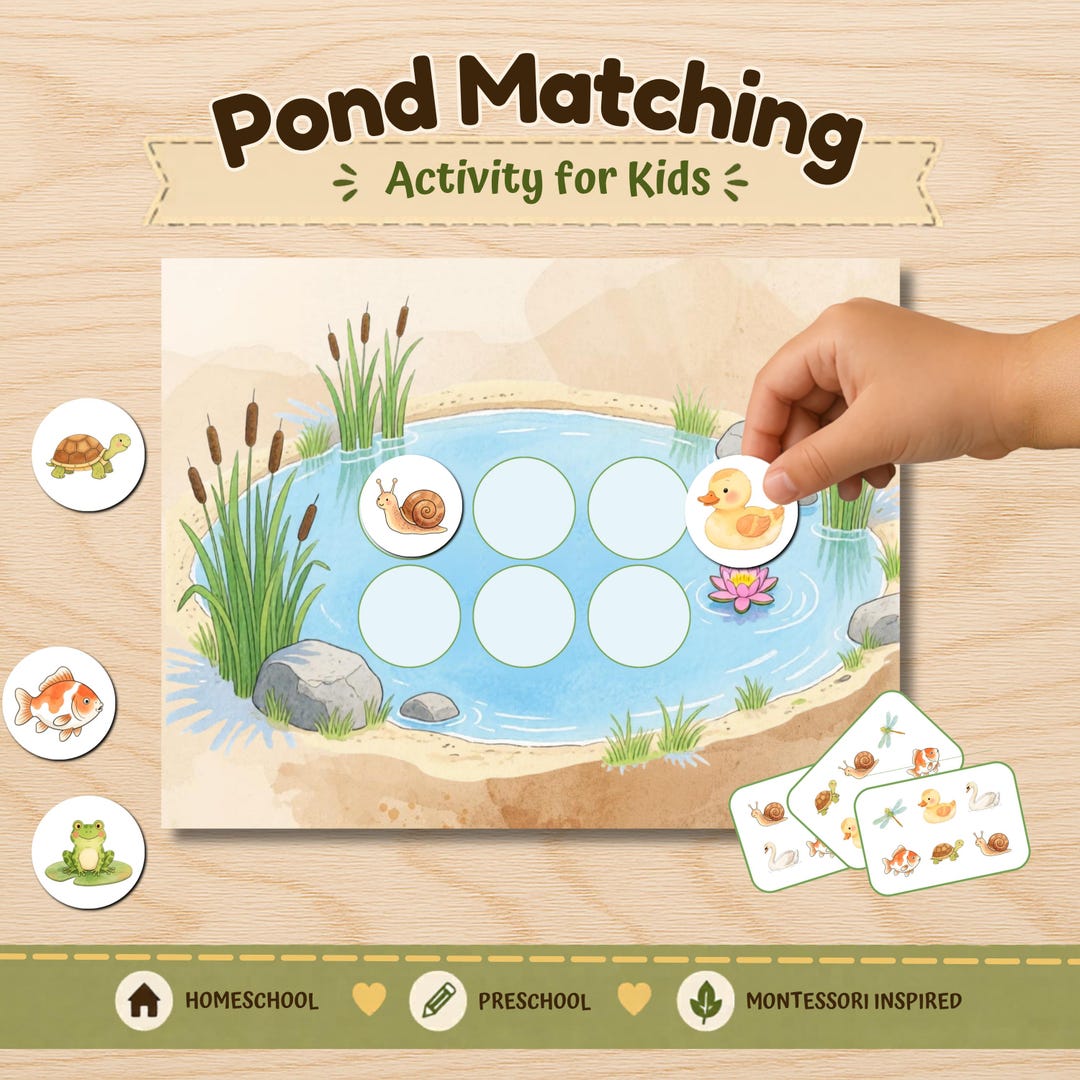 Pond Matching Activity Printable, Preschool Busy Binder Game, Animal ...