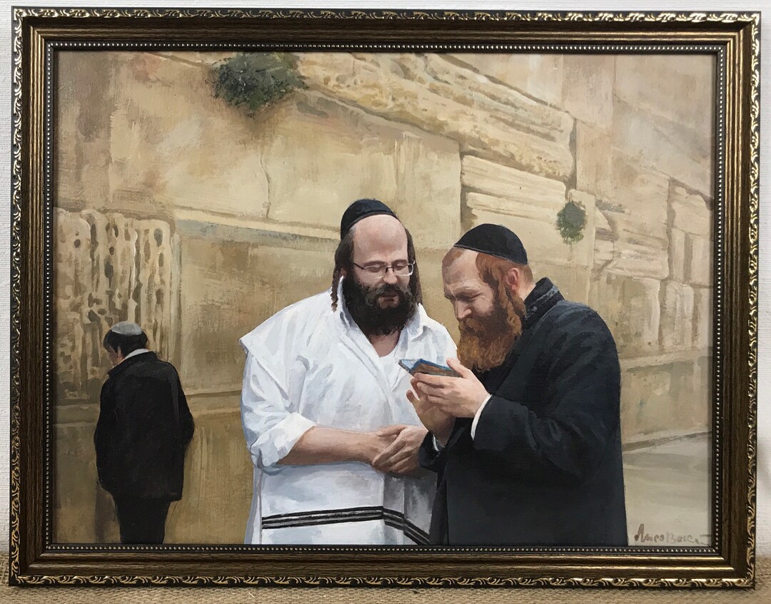 Original Collage Acrylic Painting, Jerusalem, Israel, Jew Praying ...