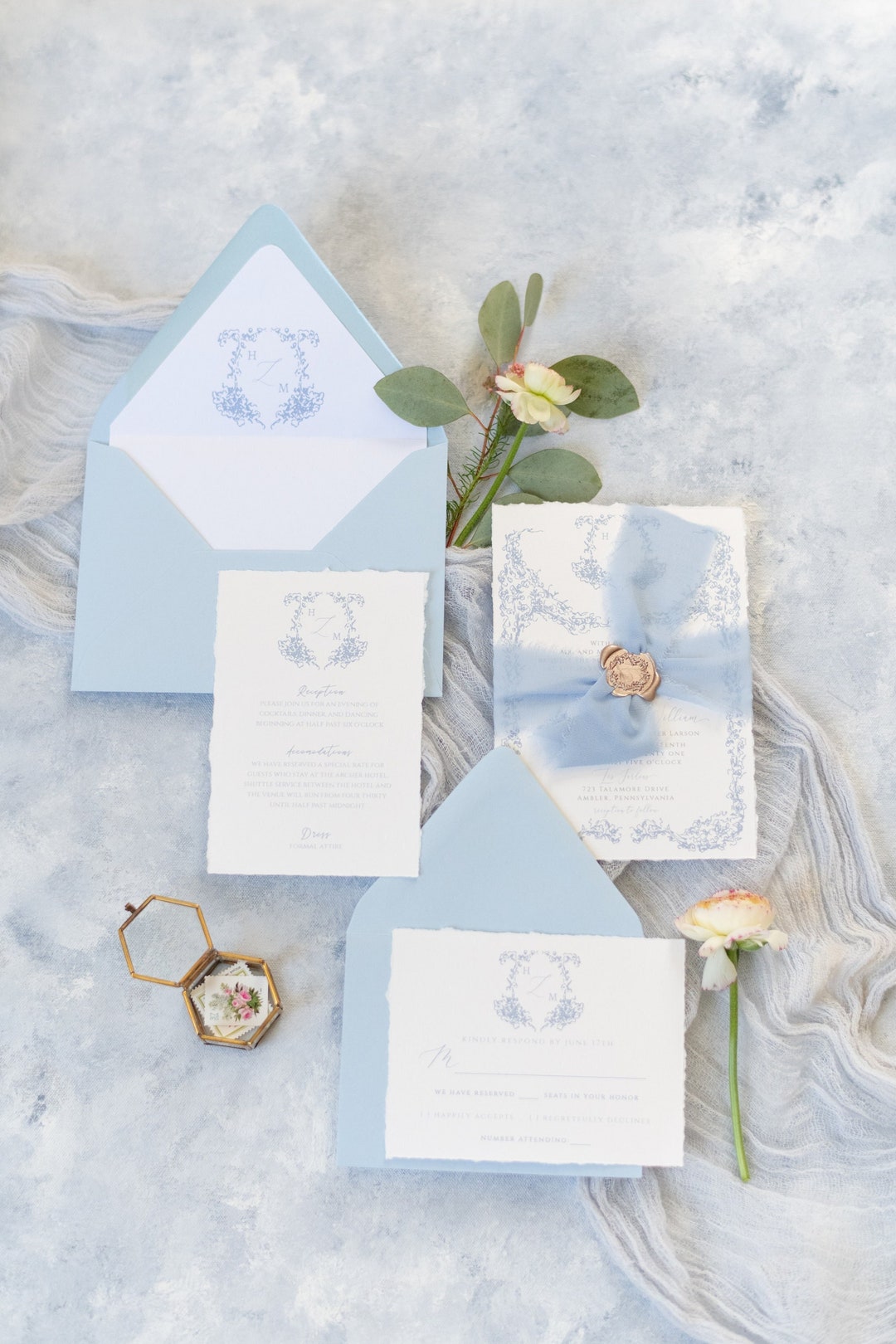 Delphine French Blue Wedding Invitation - Etsy