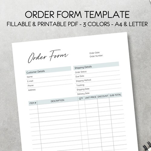 Order Form Template Editable INSTANT DOWNLOAD Printable - Etsy