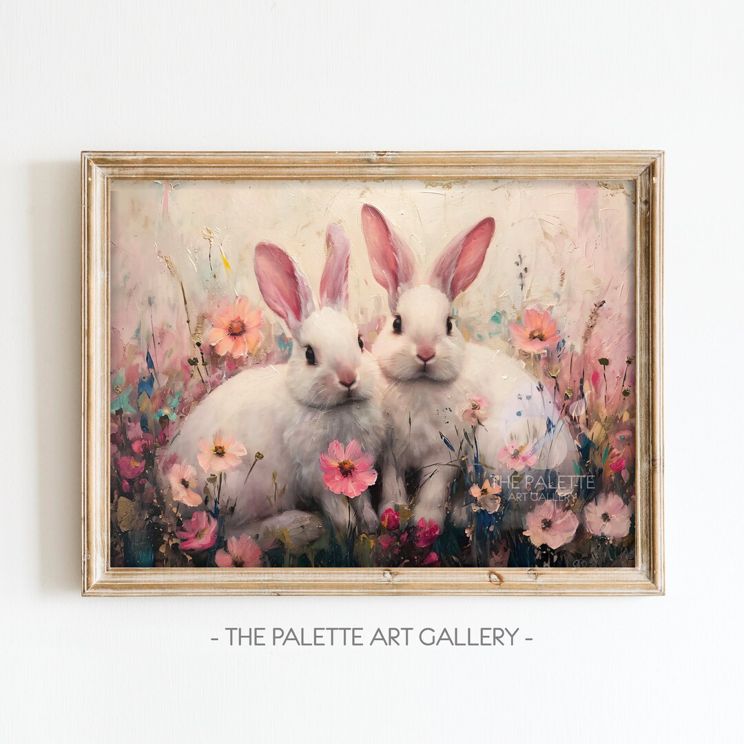 Spring Bunny Rabbits Oil Painting Digital Download, Spring Decor ...