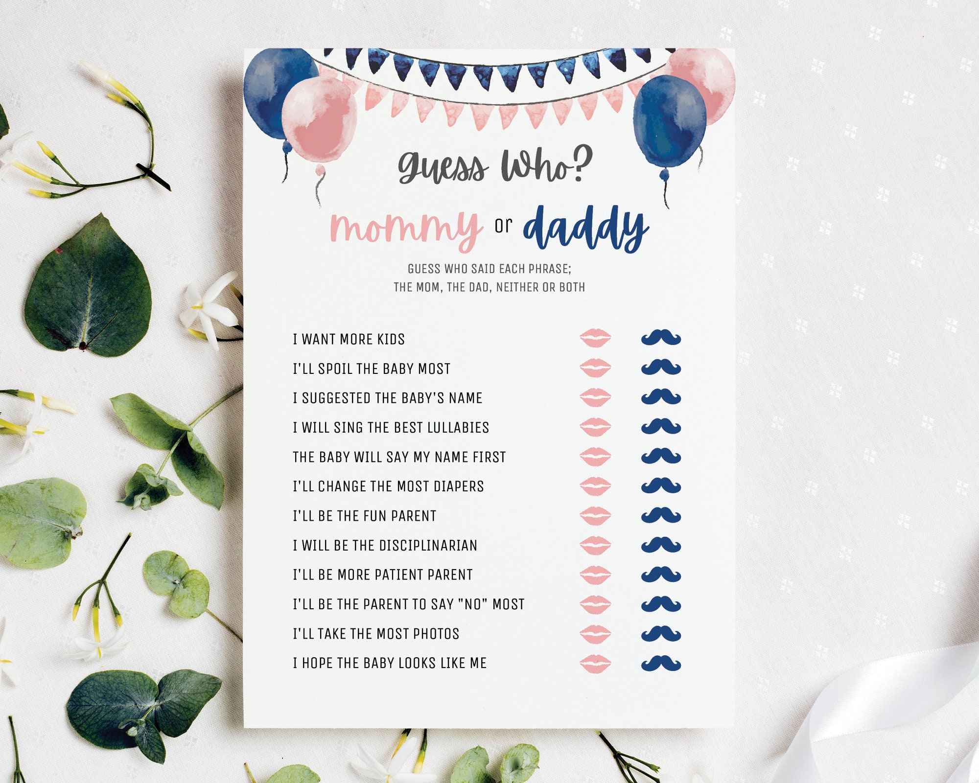 Mommy Or Daddy Gender Reveal Party Game Printable Guess Who Etsy