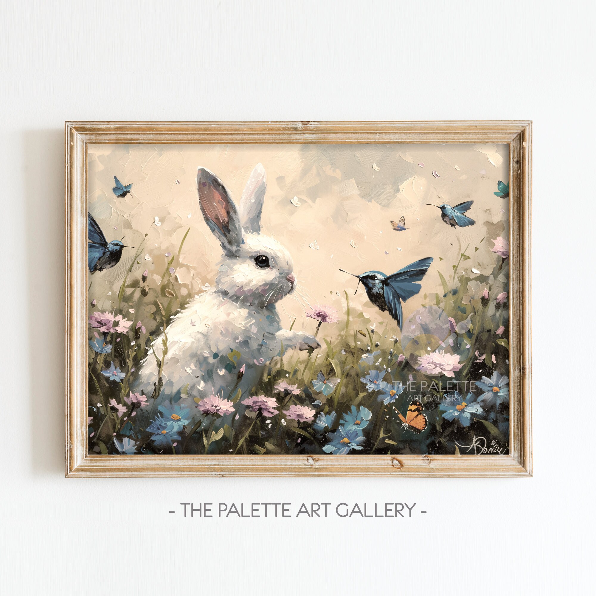 Spring Bunny Rabbit Oil Painting Digital Download, Vintage Art Print ...