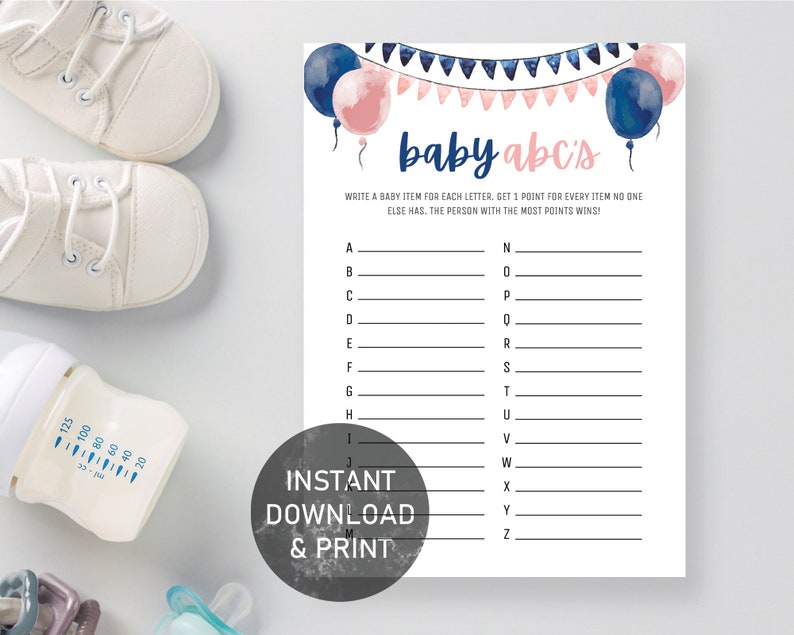 Baby Abc's Gender Reveal Party Game Printable, Baby Shower Guessing ...