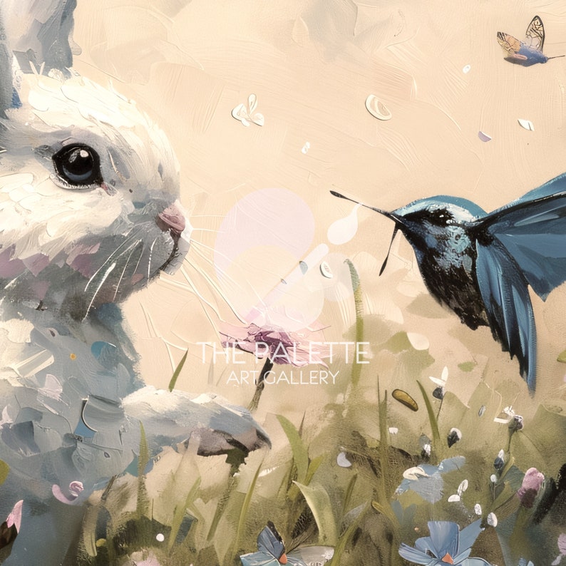 Spring Bunny Rabbit Oil Painting Digital Download, Vintage Art Print ...