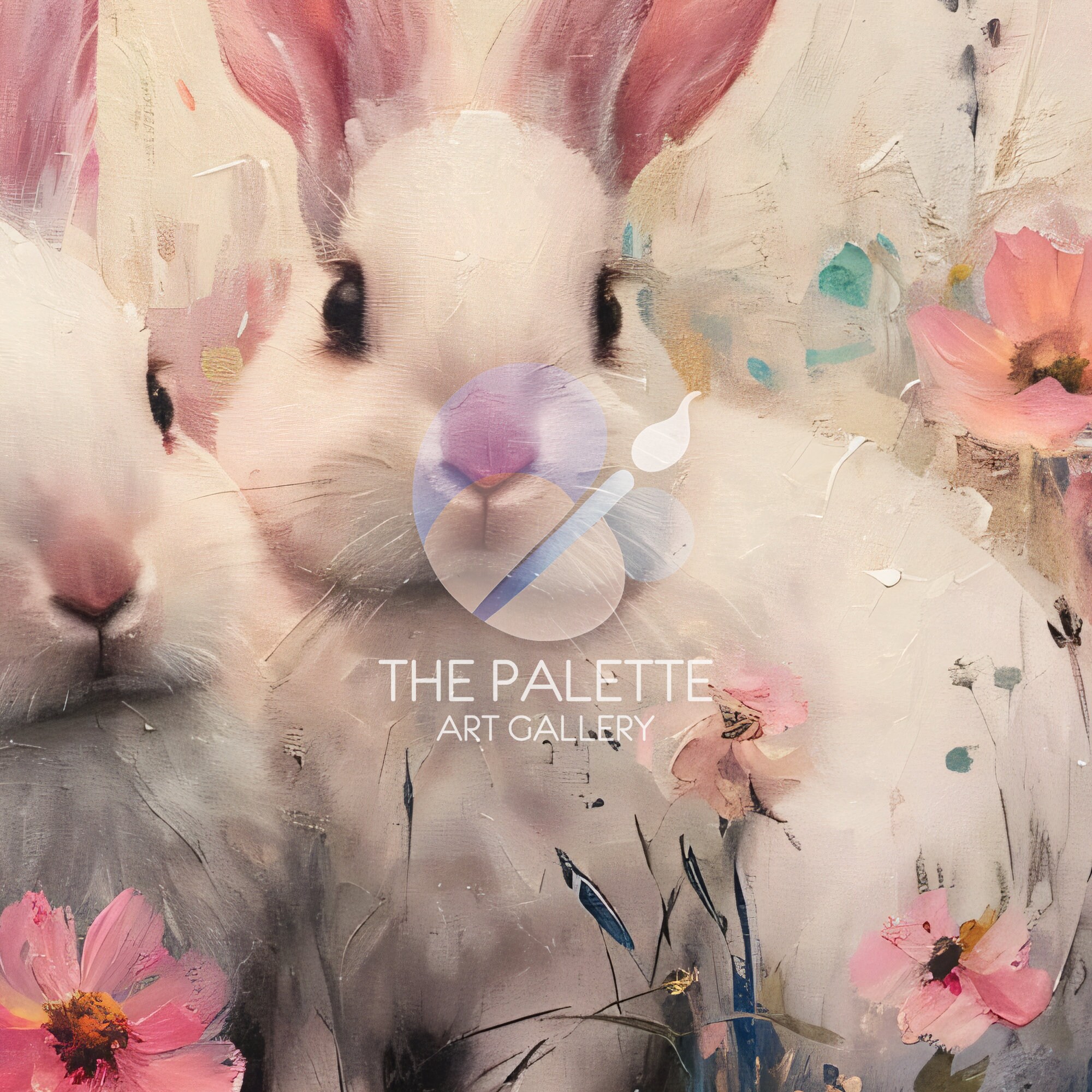 Spring Bunny Rabbits Oil Painting Digital Download, Spring Decor ...