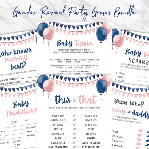 Gender Reveal Games Virtual Baby Shower Games Printable - Etsy