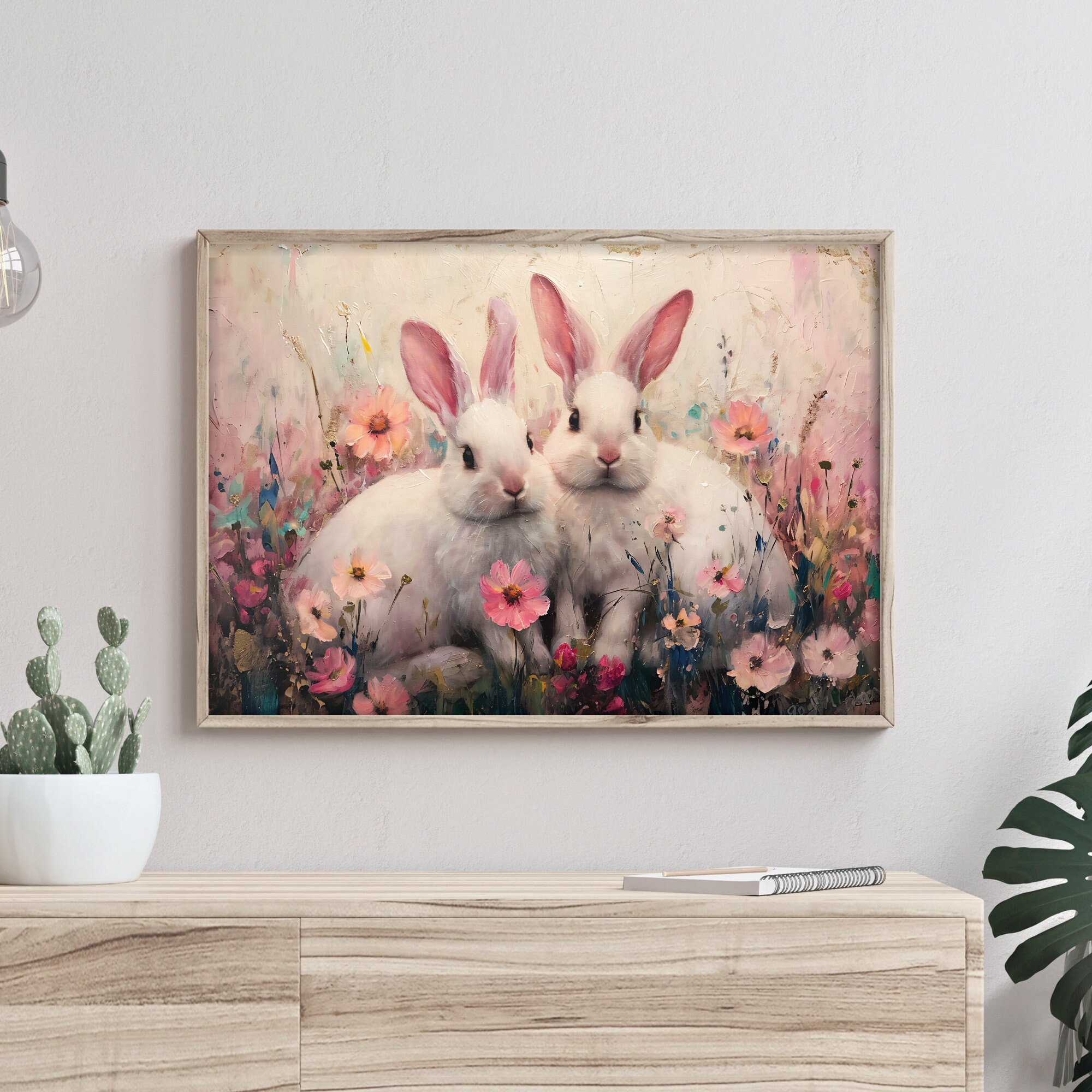 Spring Bunny Rabbits Oil Painting Digital Download, Spring Decor ...