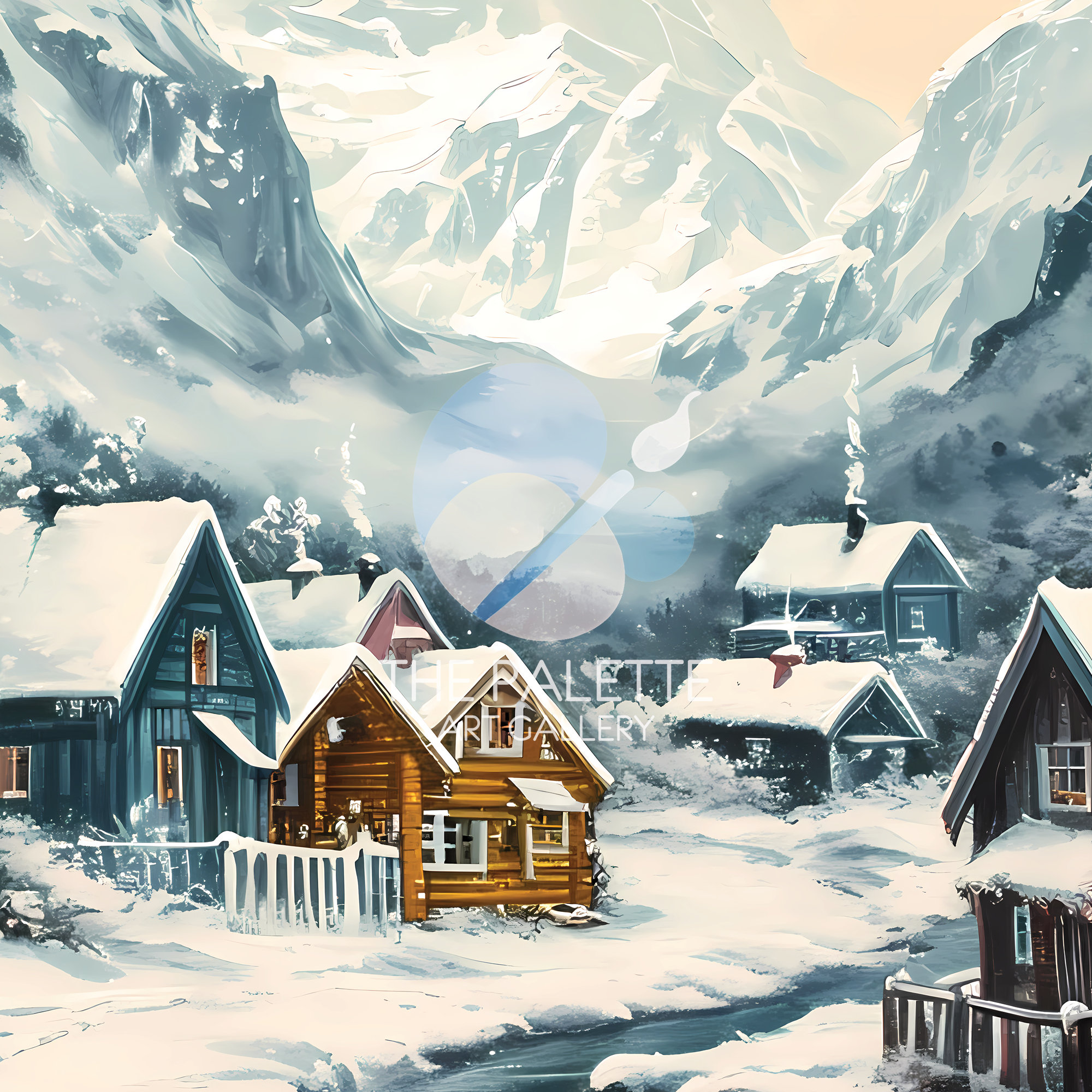 Nordic Winter Village Wall Art Digital Download, Winter Decor Snowy Village Oil Painting ...