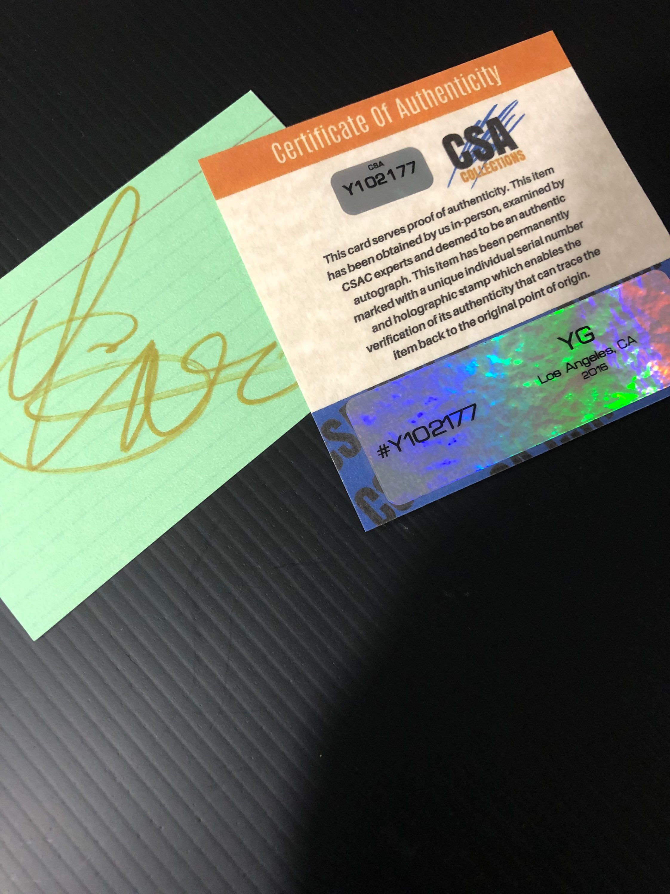 Color Photography RAPPER YG Authentic Hand Signed Autograph Index Card ...