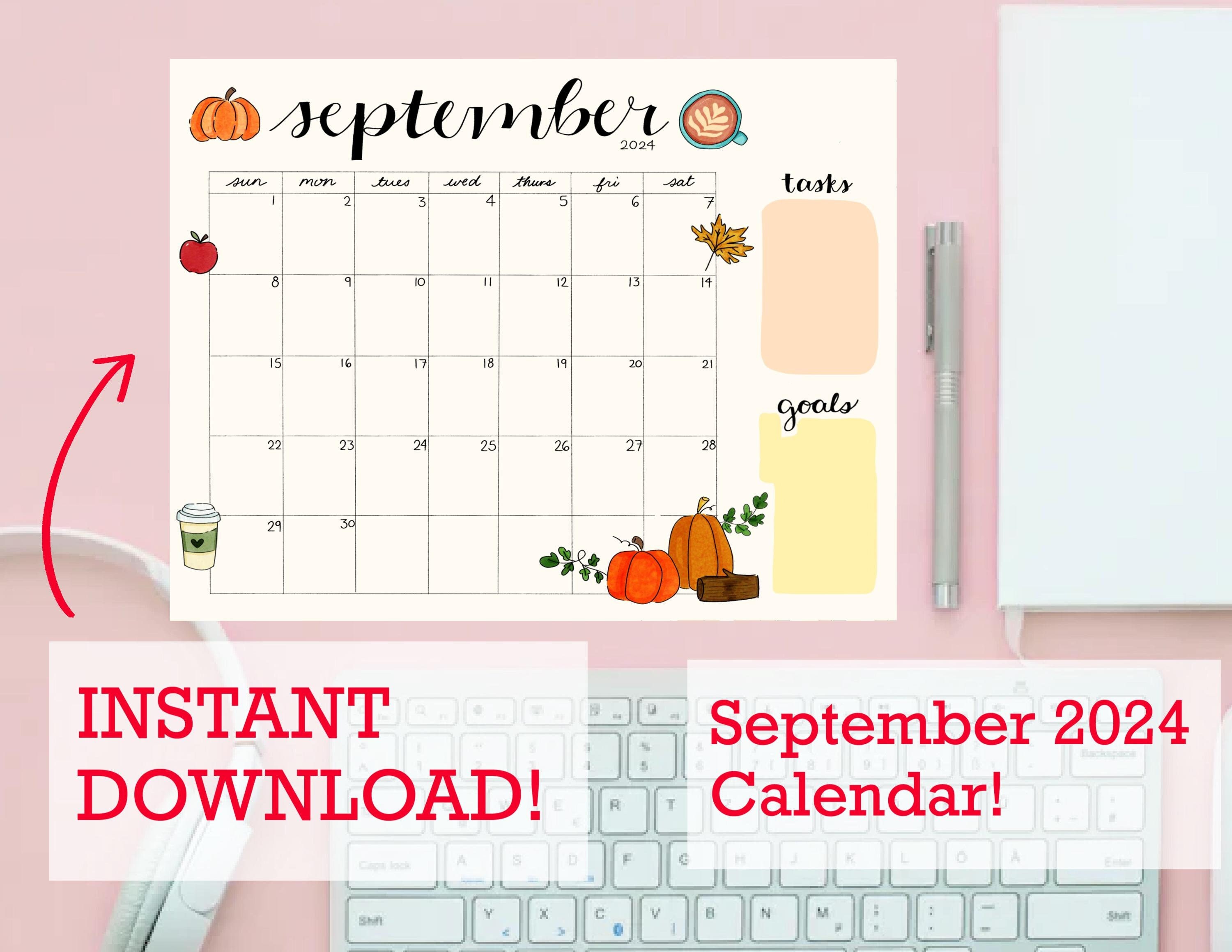 September Calendar 2024 Instant Download Printable September Planner ...