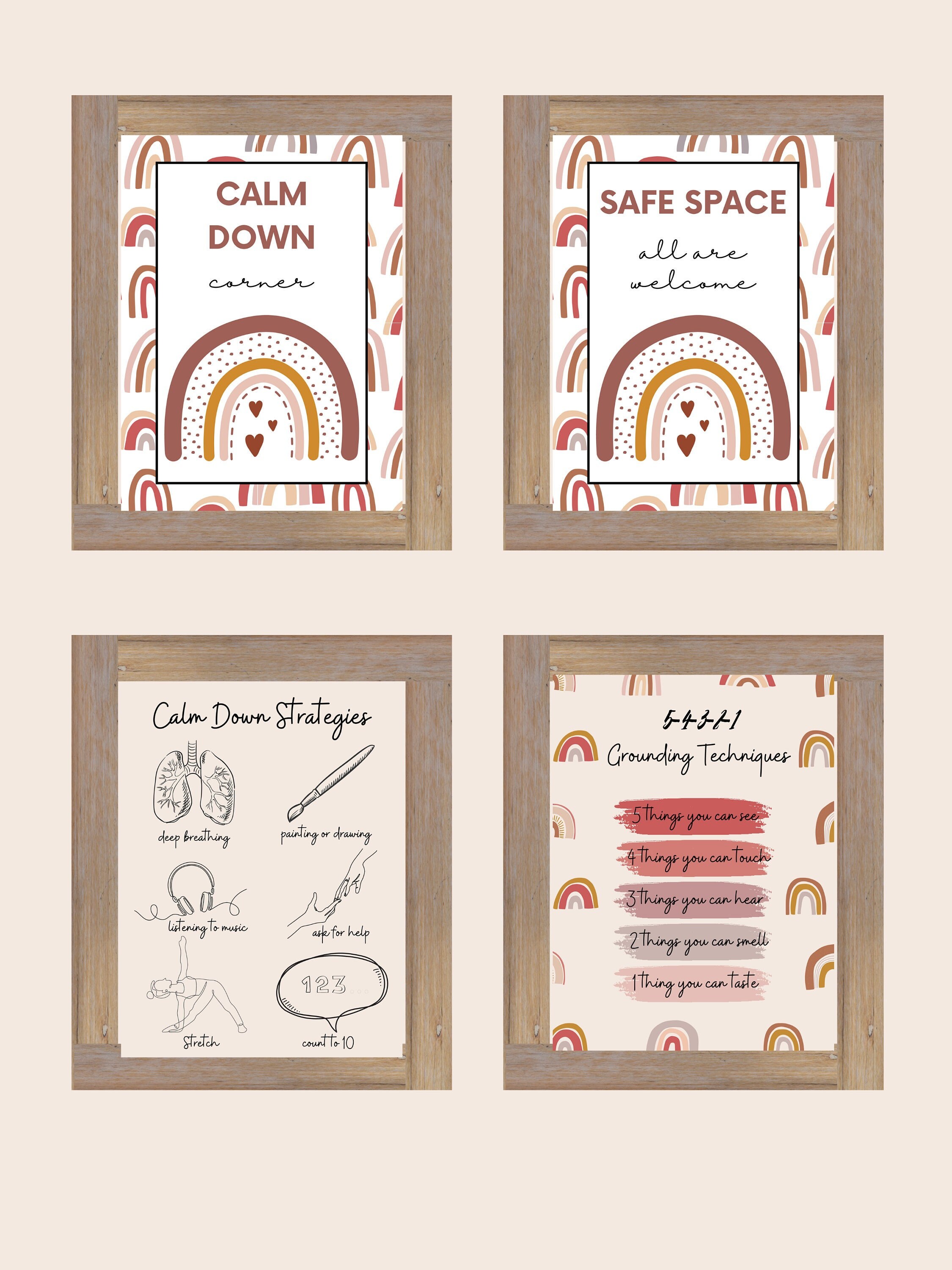 Modern Boho Rainbow Regulation Posters Calm Down Corner 8 Downloadable ...