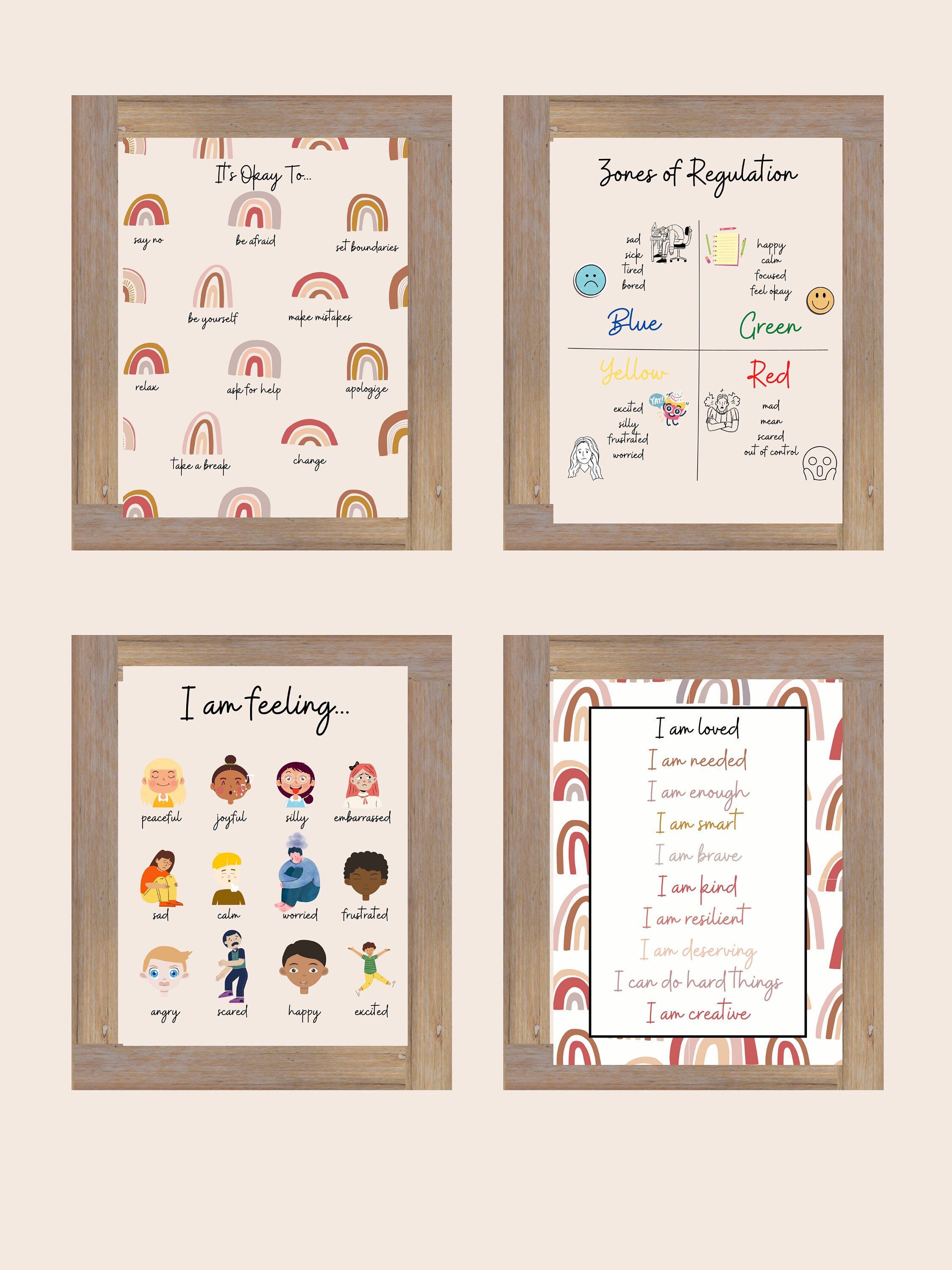 Modern Boho Rainbow Regulation Posters Calm Down Corner 8 Downloadable ...